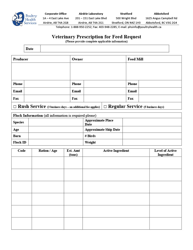 Submission Forms & Instructions – Poultry Health Services