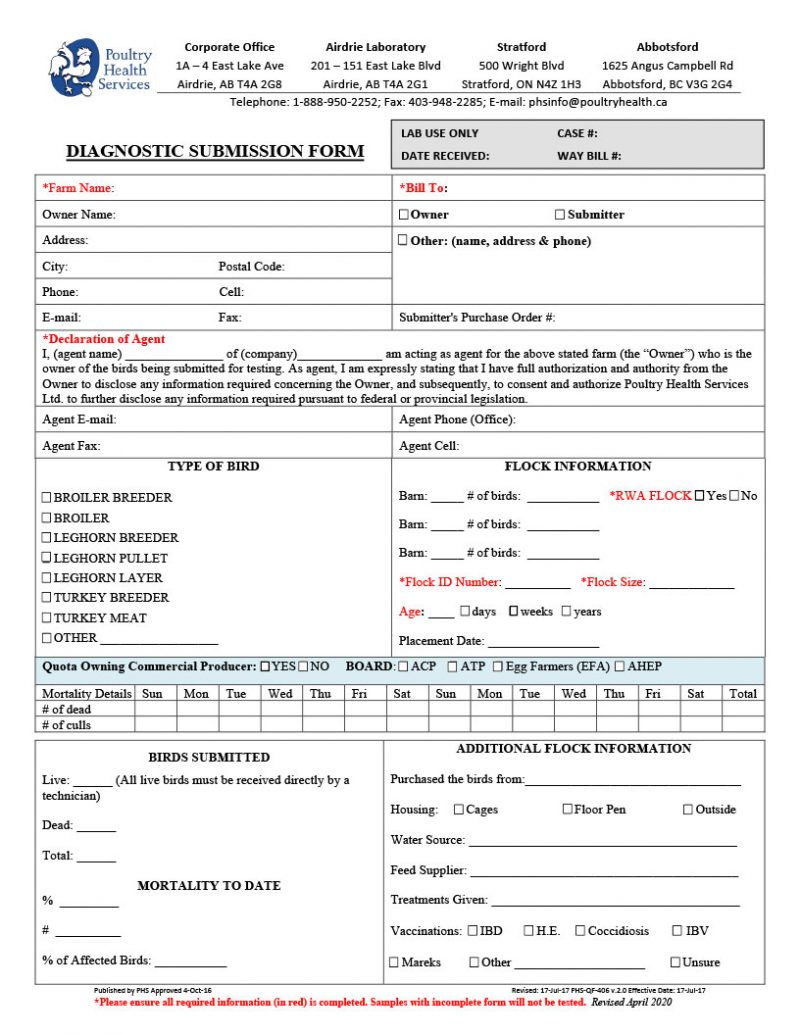Submission Forms & Instructions – Poultry Health Services